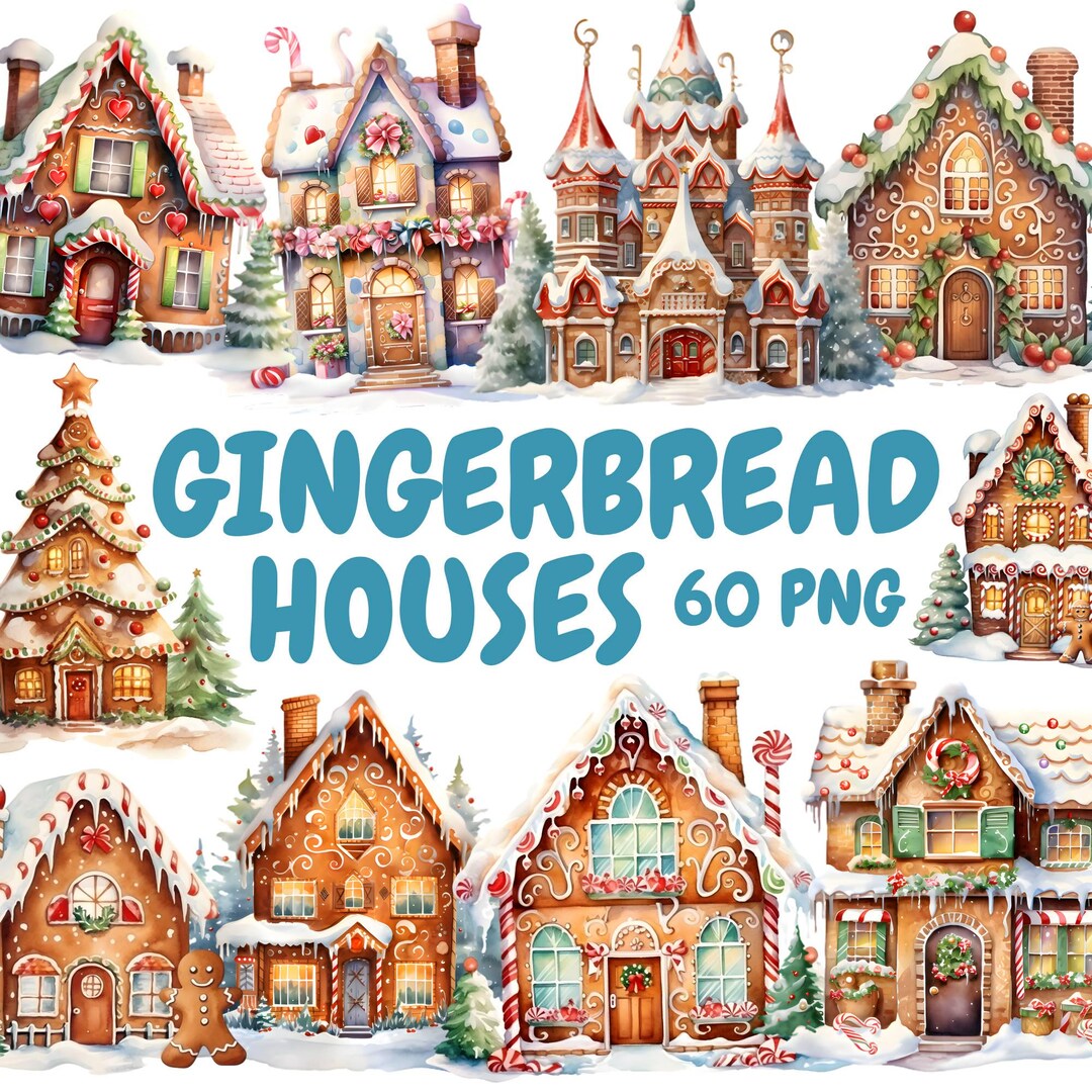Watercolor Gingerbread Houses Clipart Bundle, Winter House Clipart ...