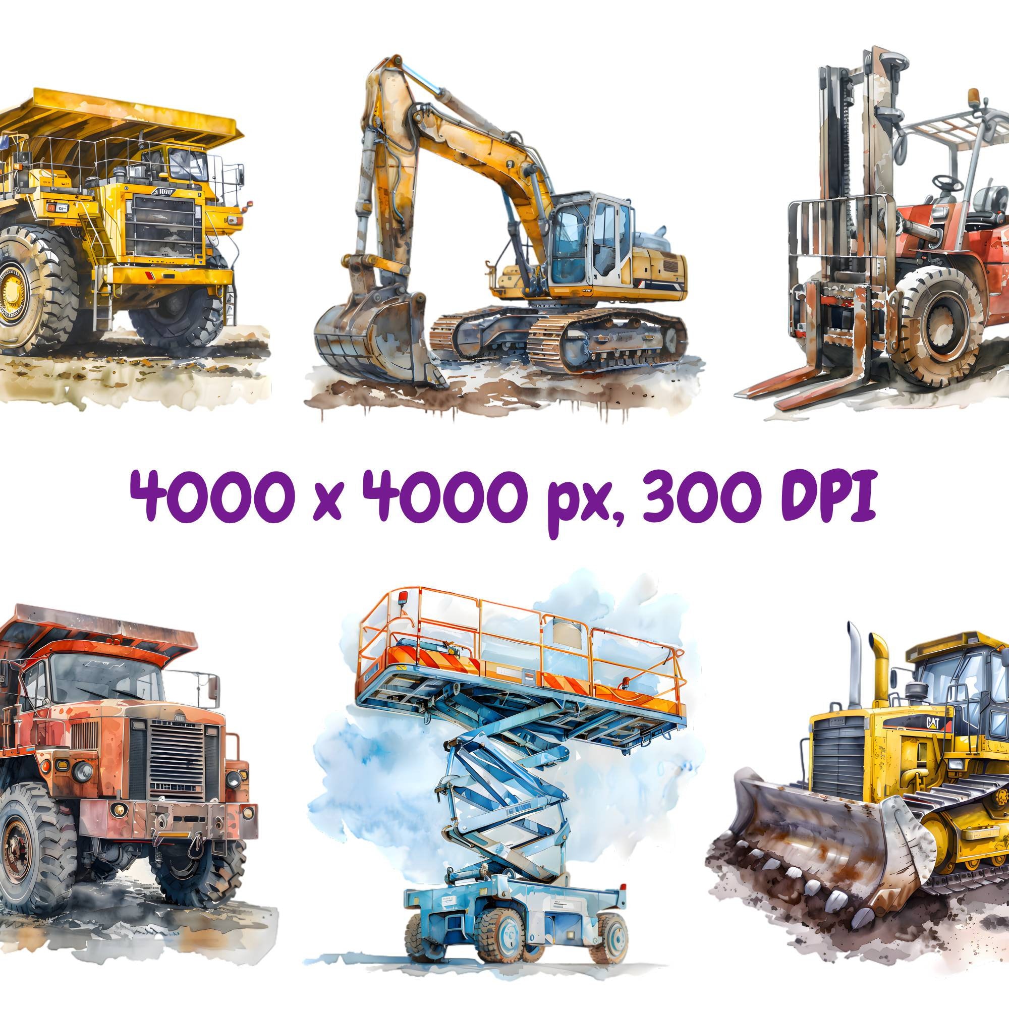 Watercolor Construction Vehicles Clipart Bundle, Dump Truck Clipart ...