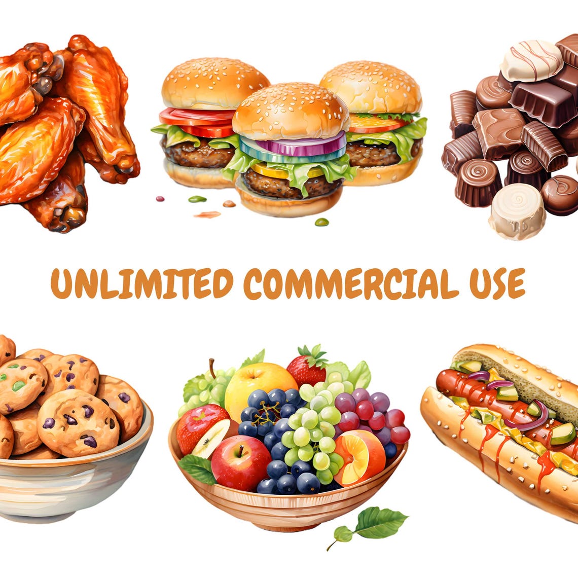 Watercolor Party Snacks Clipart Bundle, Sweet Treats Clipart, Popcorn ...