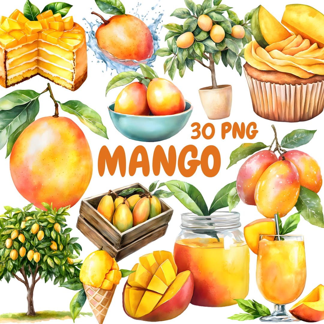 Watercolor Mango Clipart Bundle, Mango Fruit Clipart, Citrus ...