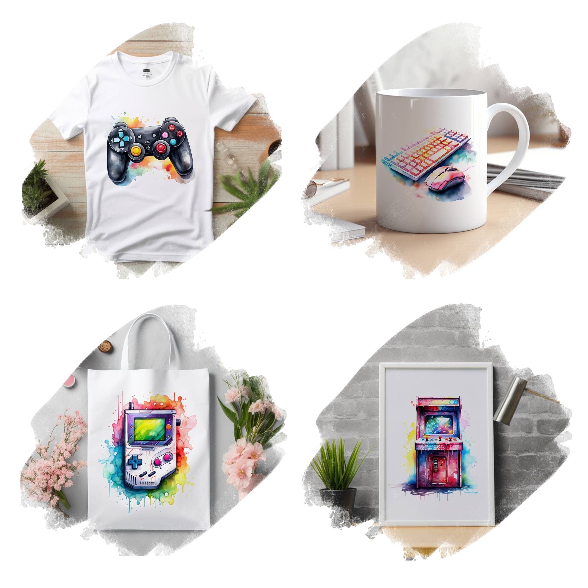 Watercolor Video Game Clipart Bundle, Arcade Game Clipart, Gaming ...