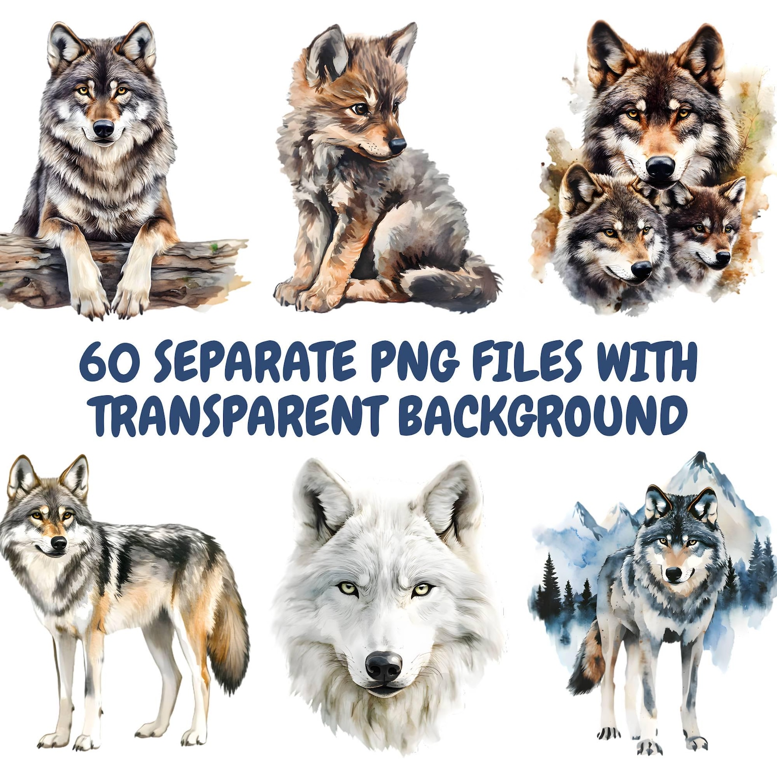 Watercolor Wolves Clipart Bundle, Woodland Animal Clipart, Wolf ...