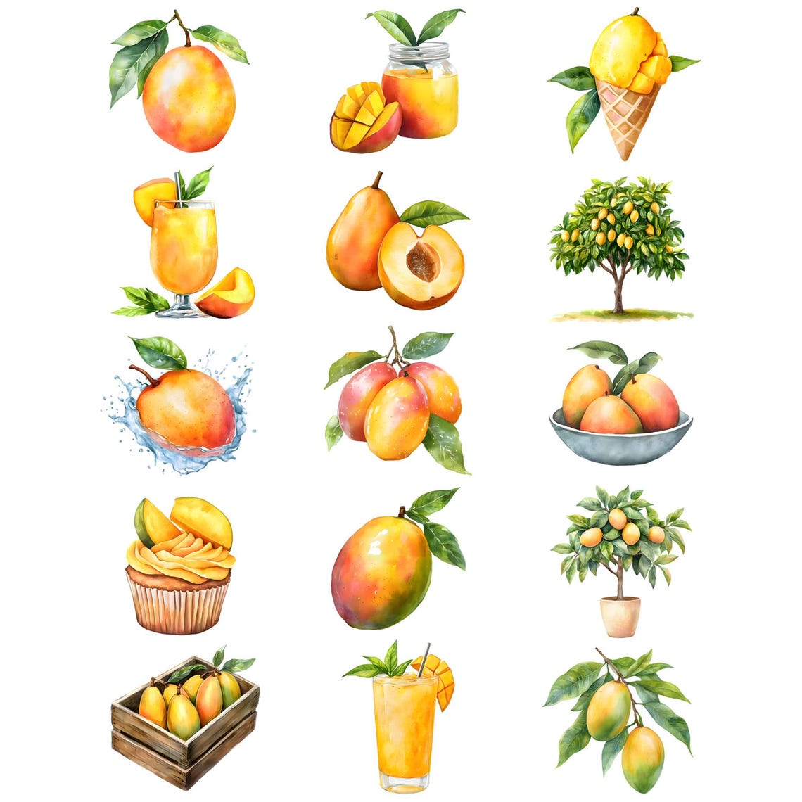 Watercolor Mango Clipart Bundle, Mango Fruit Clipart, Citrus ...