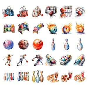 Watercolor Bowling Clipart Bundle, Fun Sports Clipart, Bowling ...