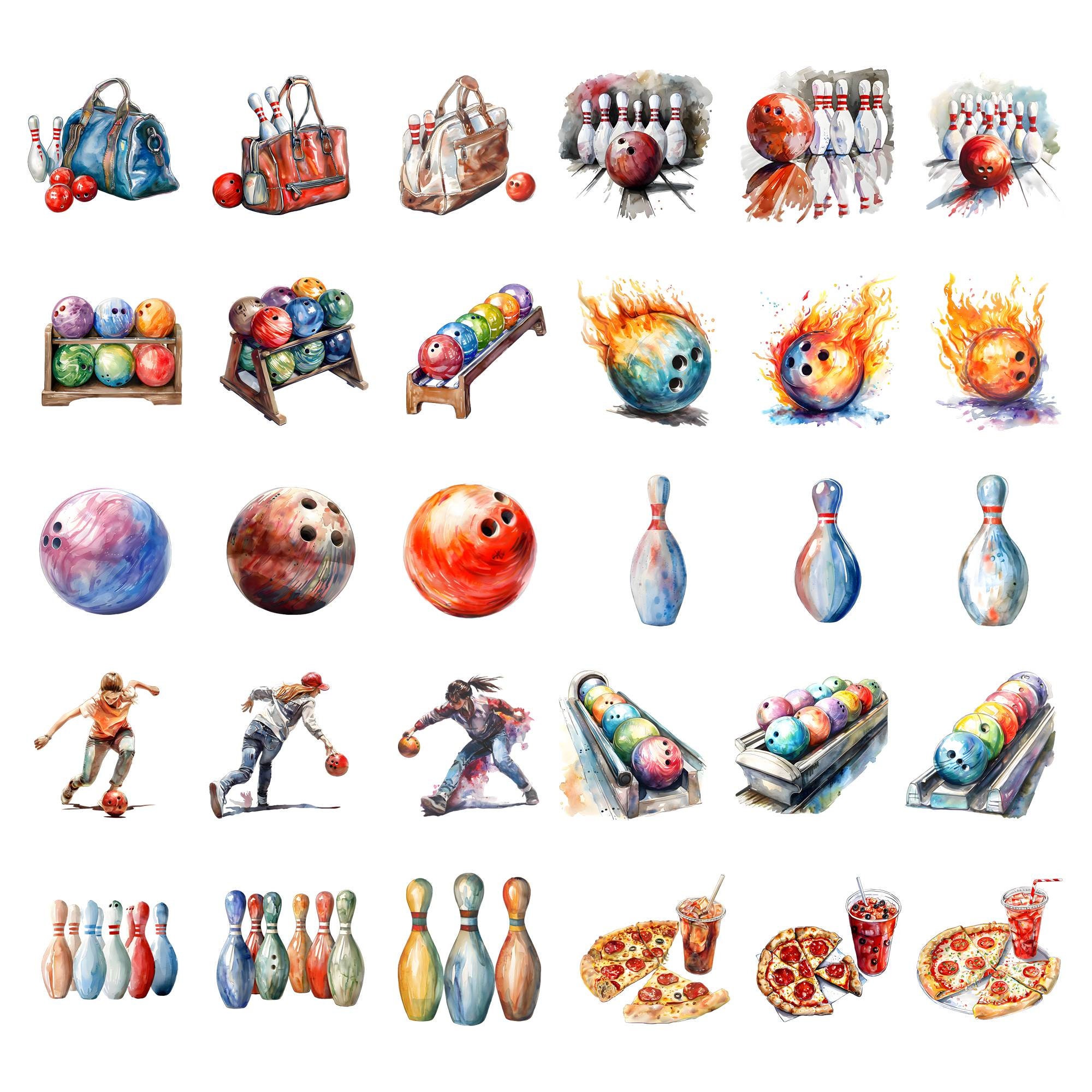 Watercolor Bowling Clipart Bundle, Fun Sports Clipart, Bowling ...