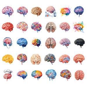 Watercolor Brain Clipart Bundle, Colorful Brain Clipart, Mind ...