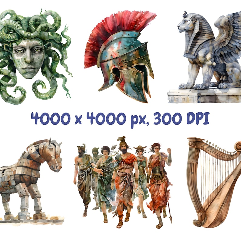 Watercolor Ancient Greece Clipart Bundle, Greek Mythology Clipart ...