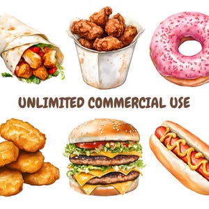 Watercolor Fast Food Clipart Bundle, Junk Food Clipart, Pizza ...