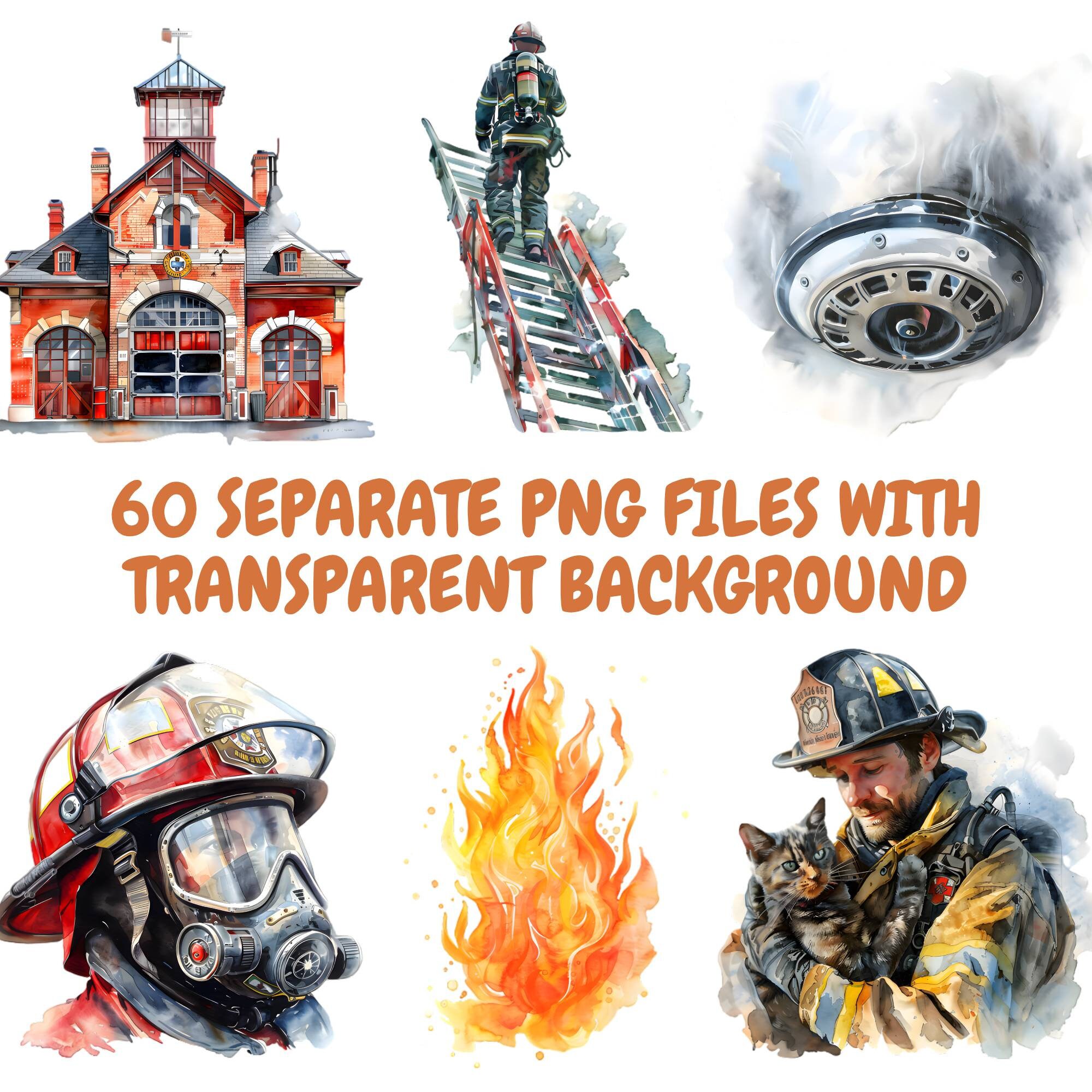 Watercolor Fireman Clipart Bundle, Fire Department Clipart, Firefighter ...
