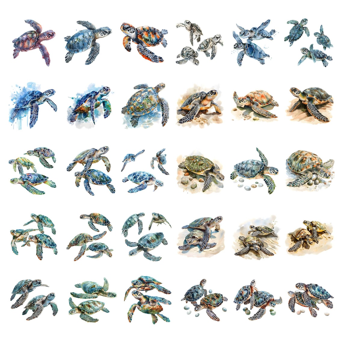 Watercolor Sea Turtles Clipart Bundle, Ocean Animals Clipart, Turtle ...