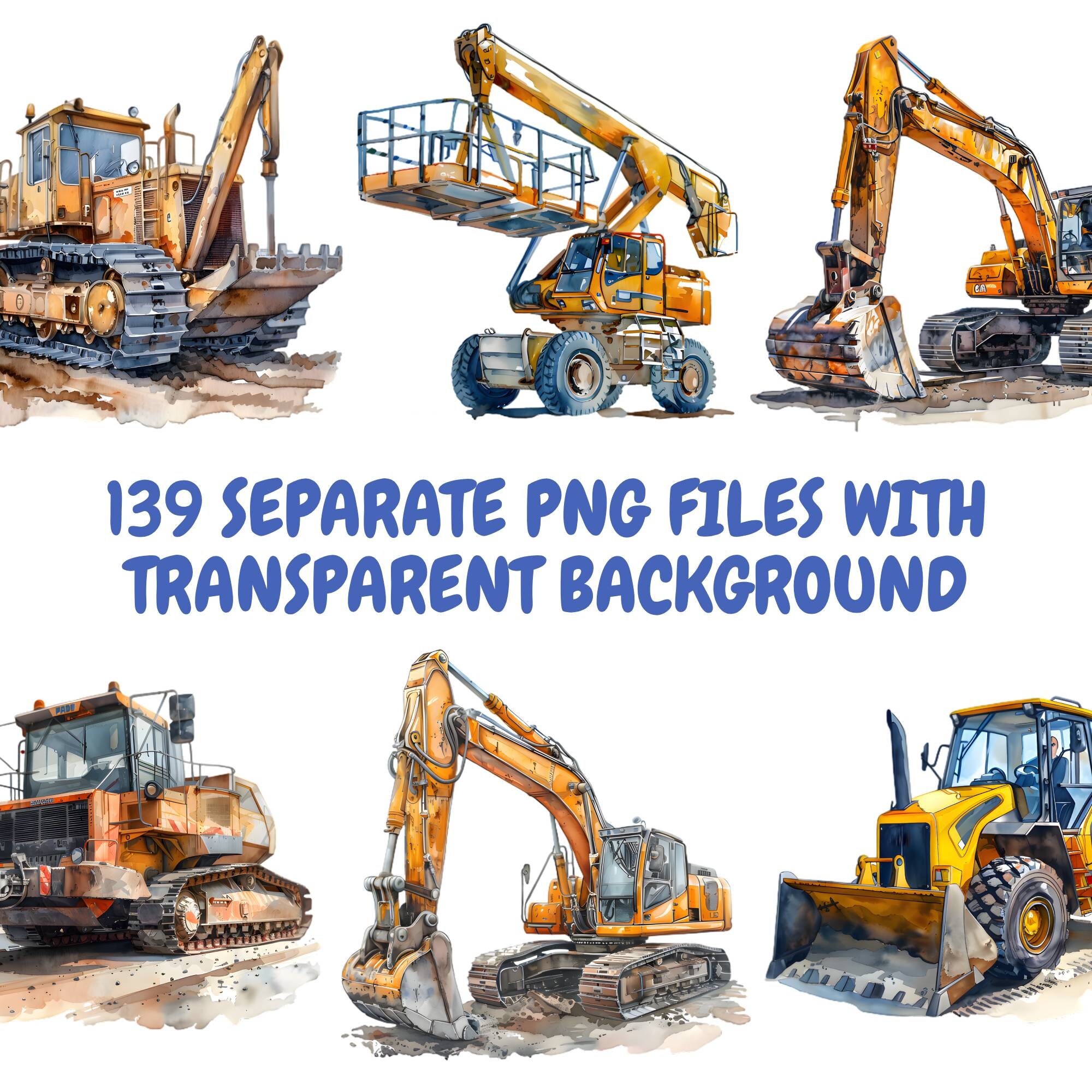 Watercolor Construction Vehicles Clipart Bundle, Dump Truck Clipart ...