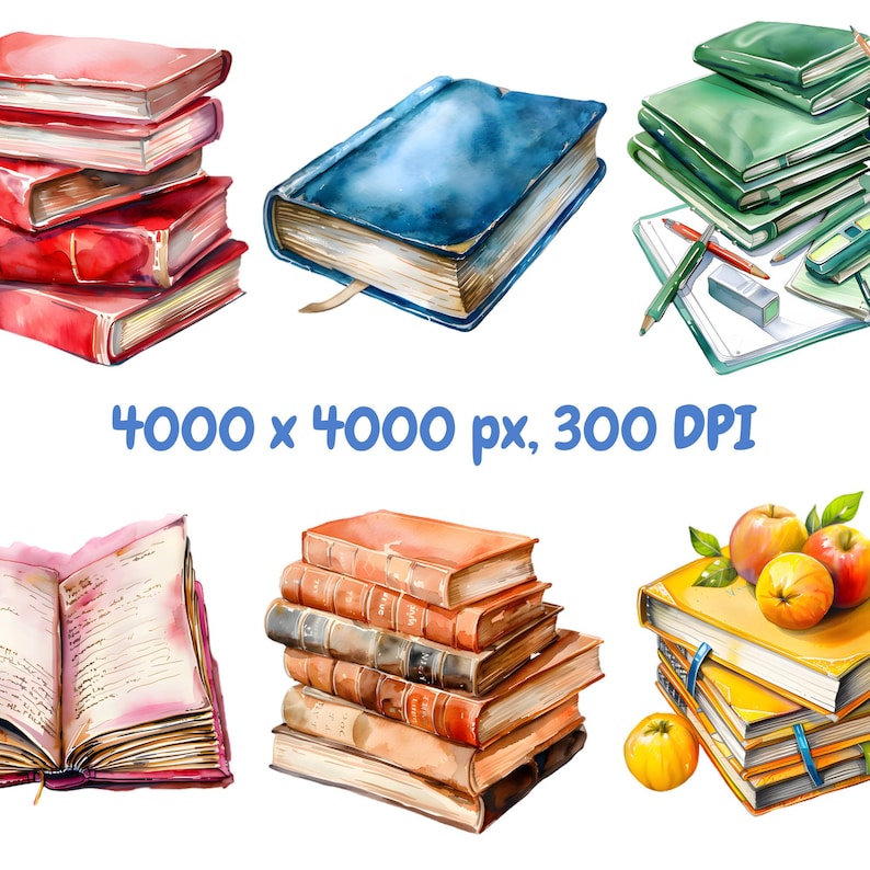 Watercolor Books Clipart Bundle, Reading Book Clipart, Education ...