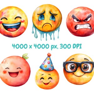 Watercolor Emoji Clipart Bundle, Face Expressions Clipart, Emoji ...