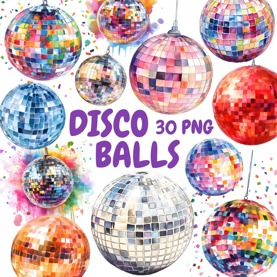 Watercolor Disco Balls Clipart Bundle, Party Lights Clipart, Dance ...