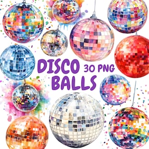 Watercolor Disco Balls Clipart Bundle, Party Lights Clipart, Dance ...