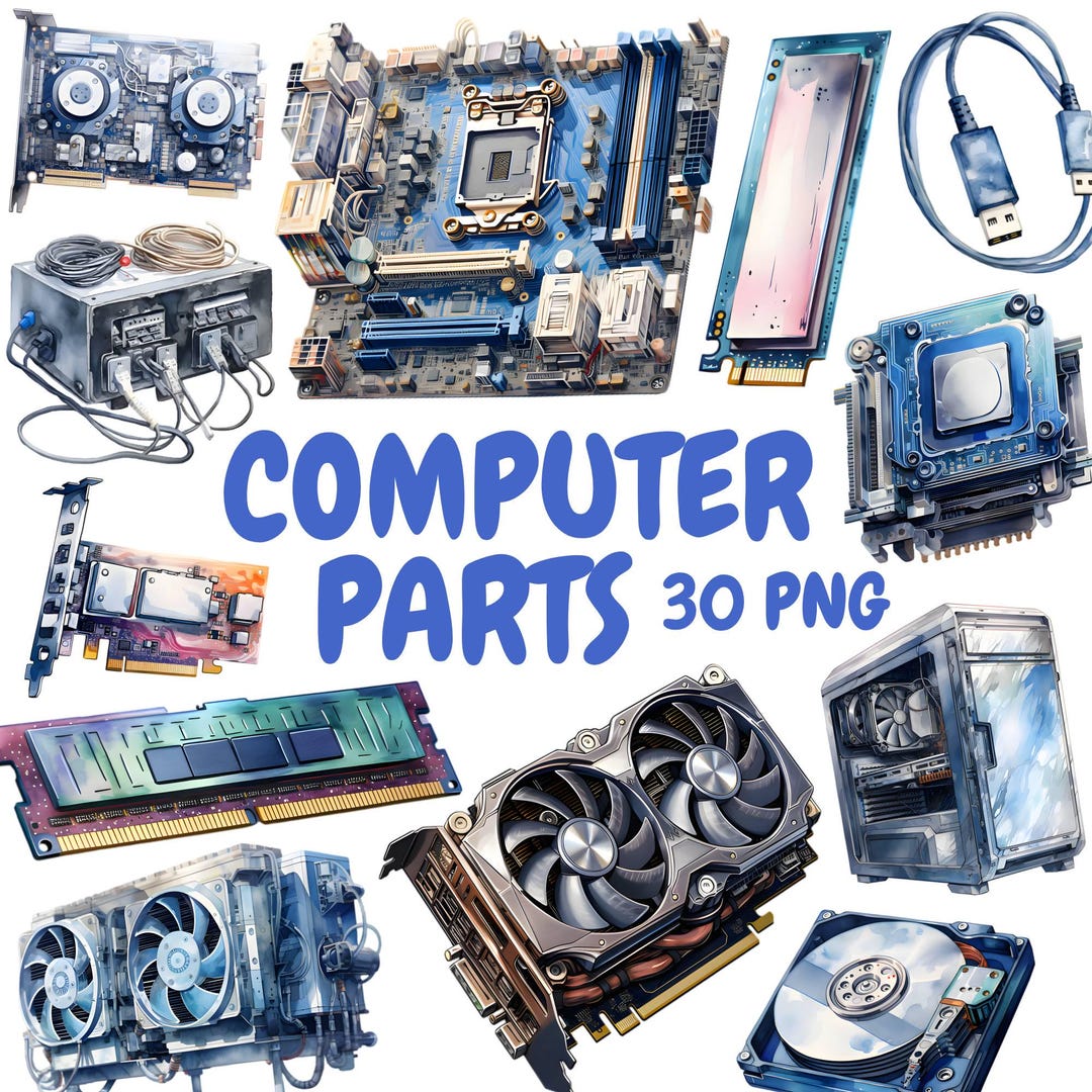 Watercolor Computer Parts Clipart Bundle, Graphics Card Clipart ...