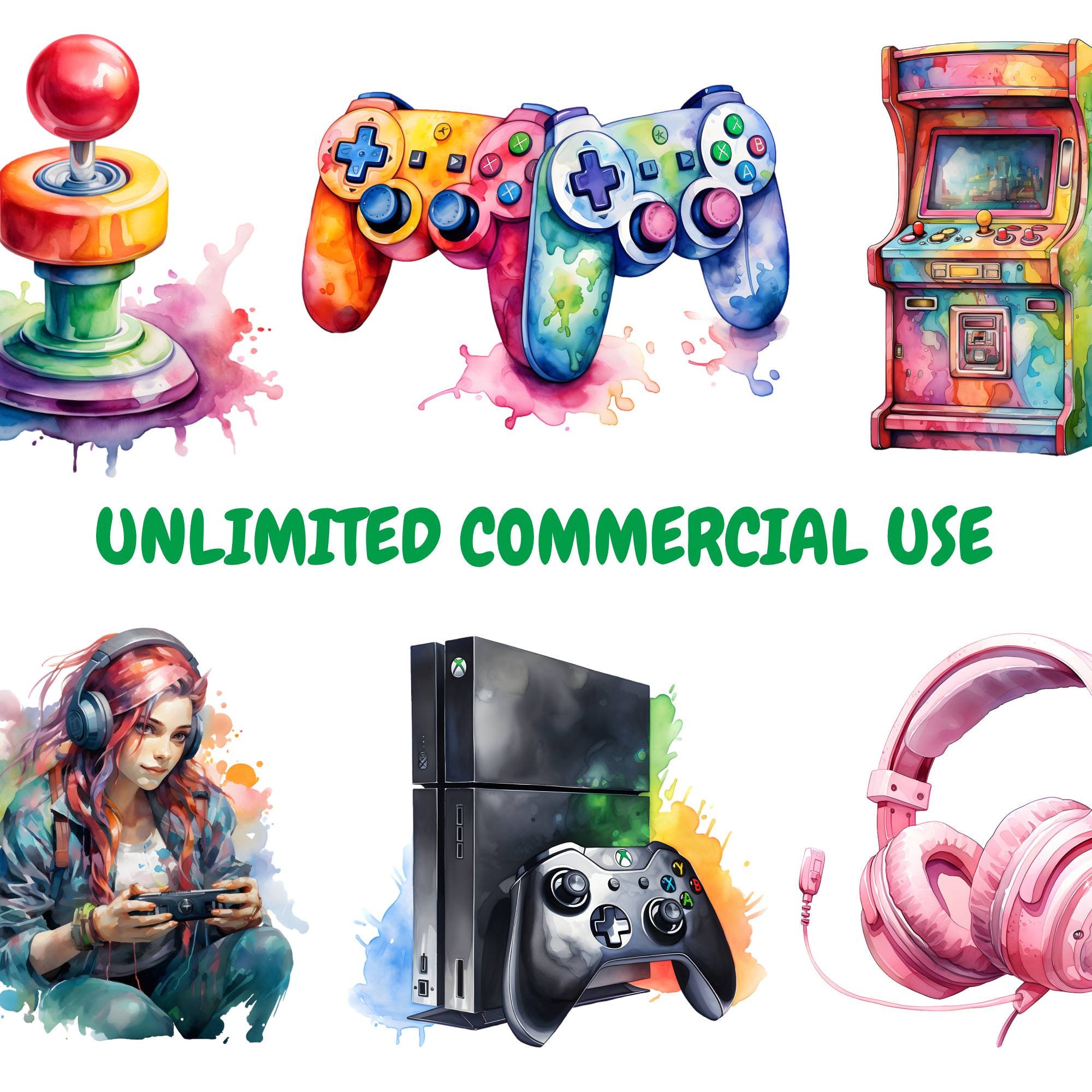 Watercolor Video Game Clipart Bundle, Arcade Game Clipart, Gaming ...
