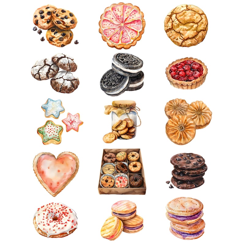 Watercolor Cookies Clipart Bundle, Sweet Treats Clipart, Biscuit ...