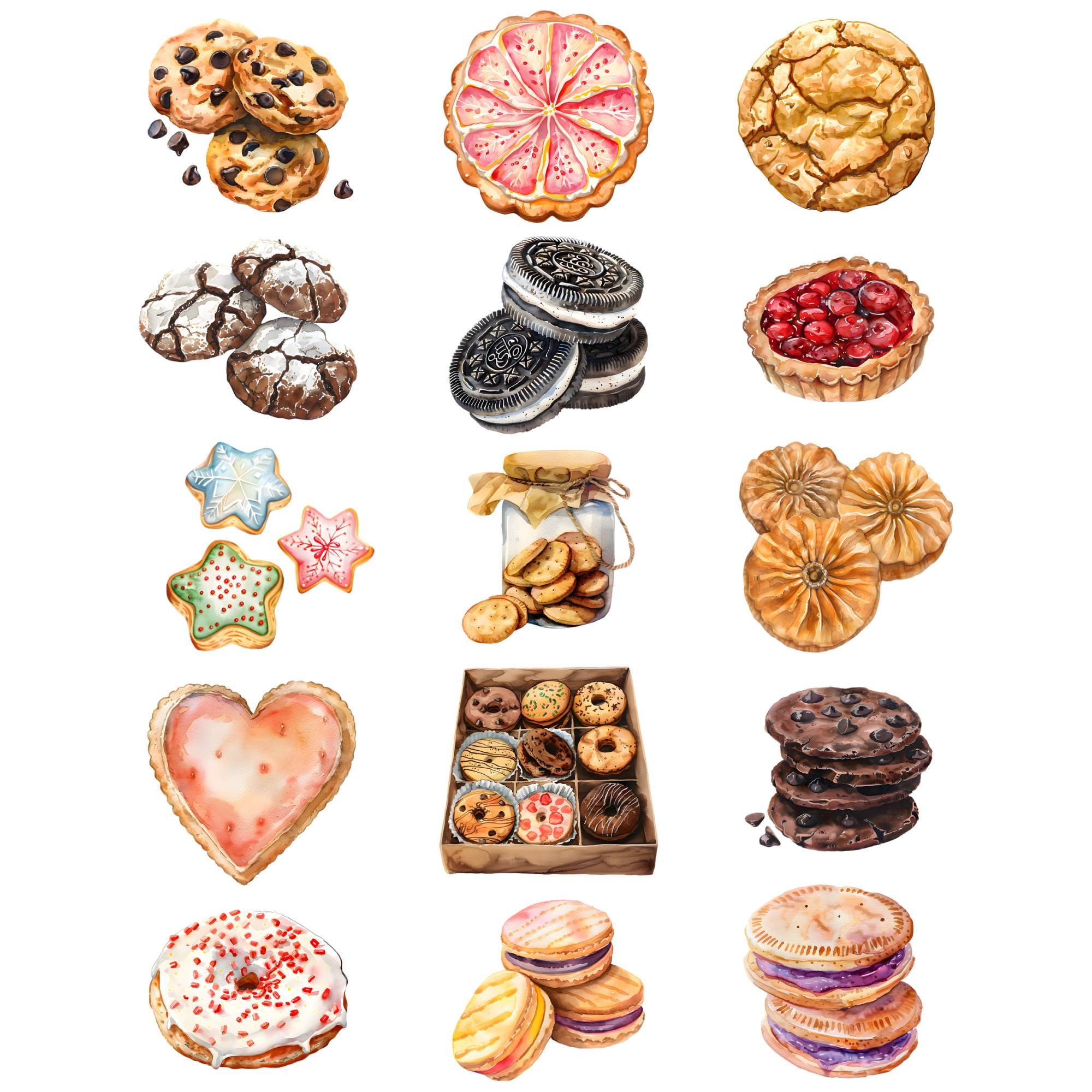 Watercolor Cookies Clipart Bundle, Sweet Treats Clipart, Biscuit ...
