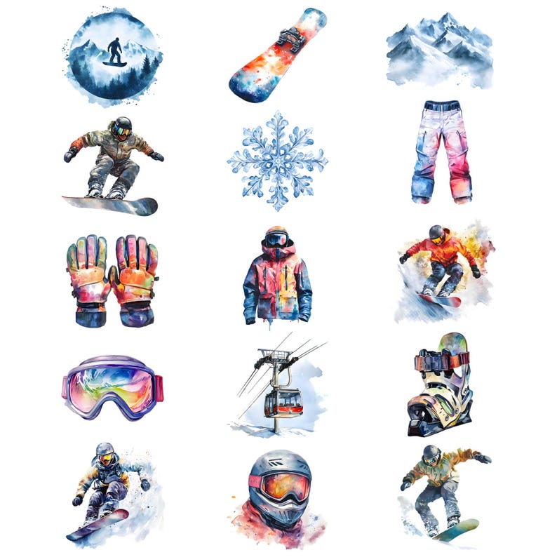 Watercolor Snowboard Clipart Bundle, Winter Sport Clipart, Snowboard ...
