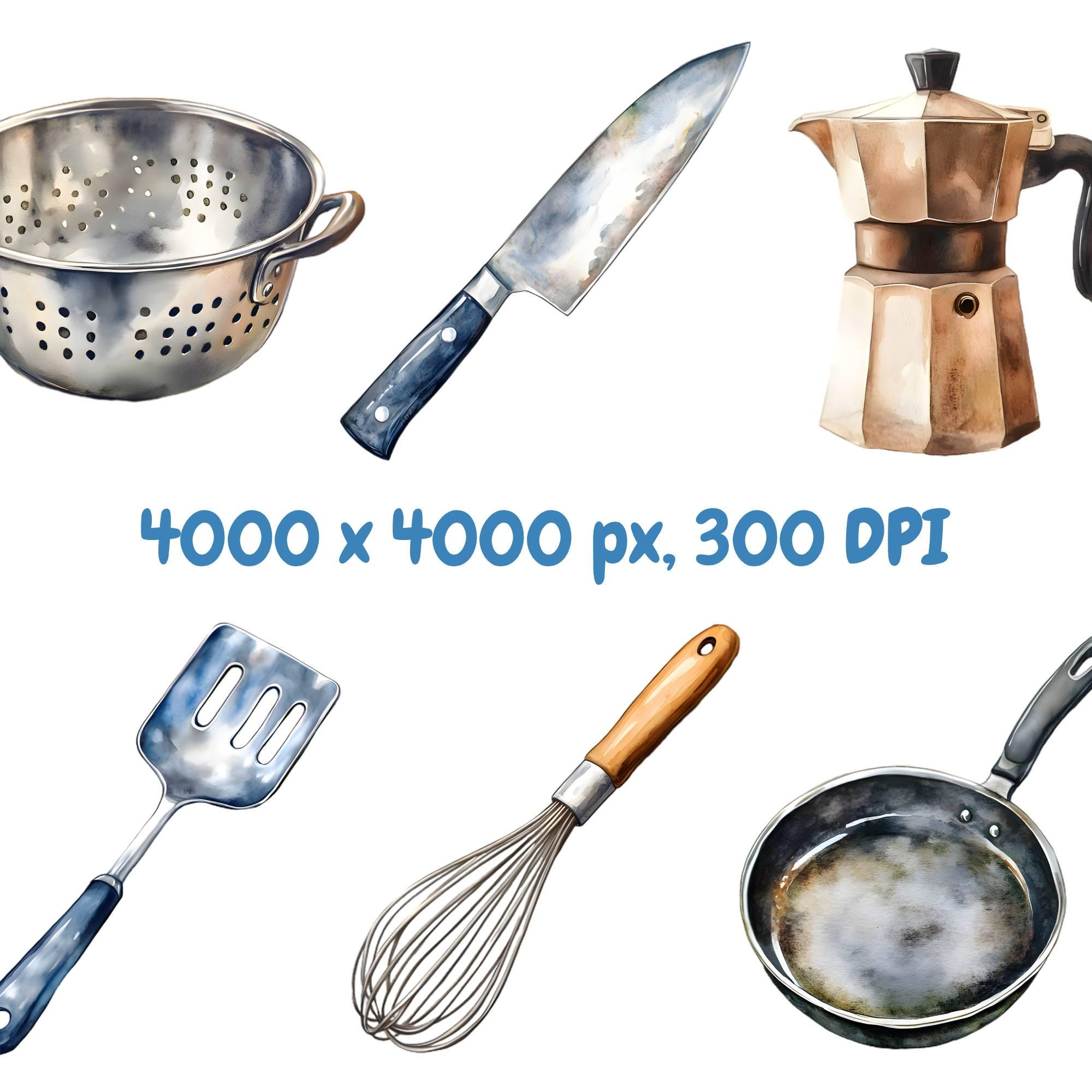 Watercolor Kitchen Tools Clipart Bundle, Baking Supplies Clipart ...