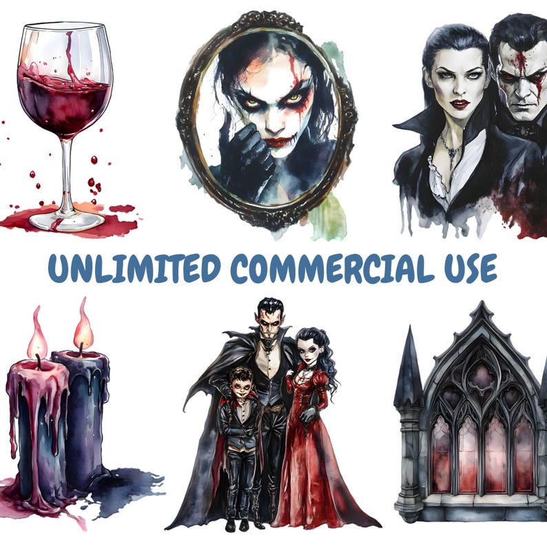 Watercolor Vampire Clipart Bundle, Halloween Vampire Clipart, Gothic ...