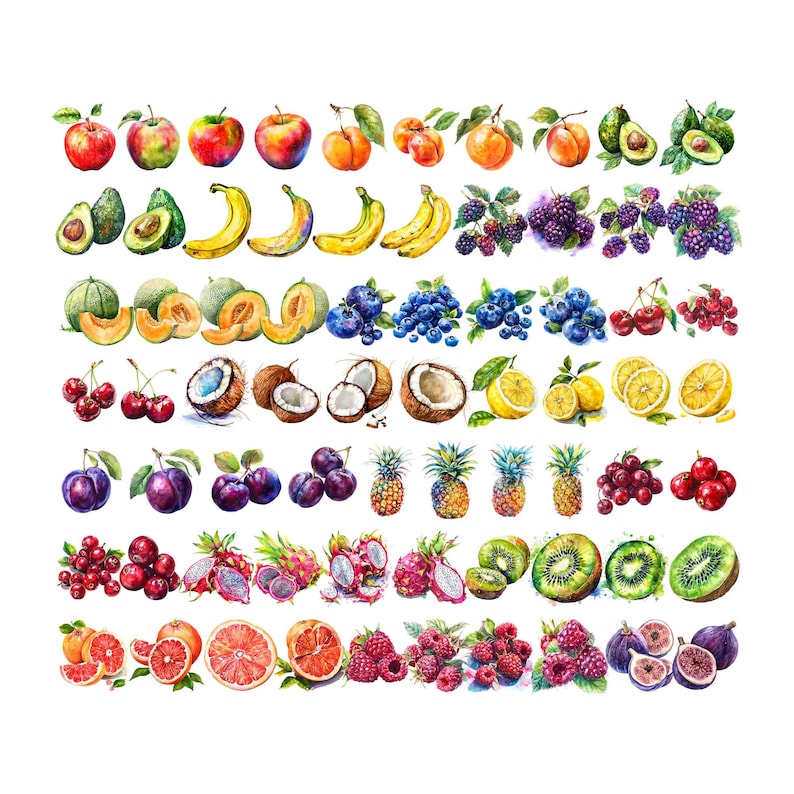 Watercolor Tropical Fruits Clipart Bundle, Healthy Food Clipart, Fruit ...