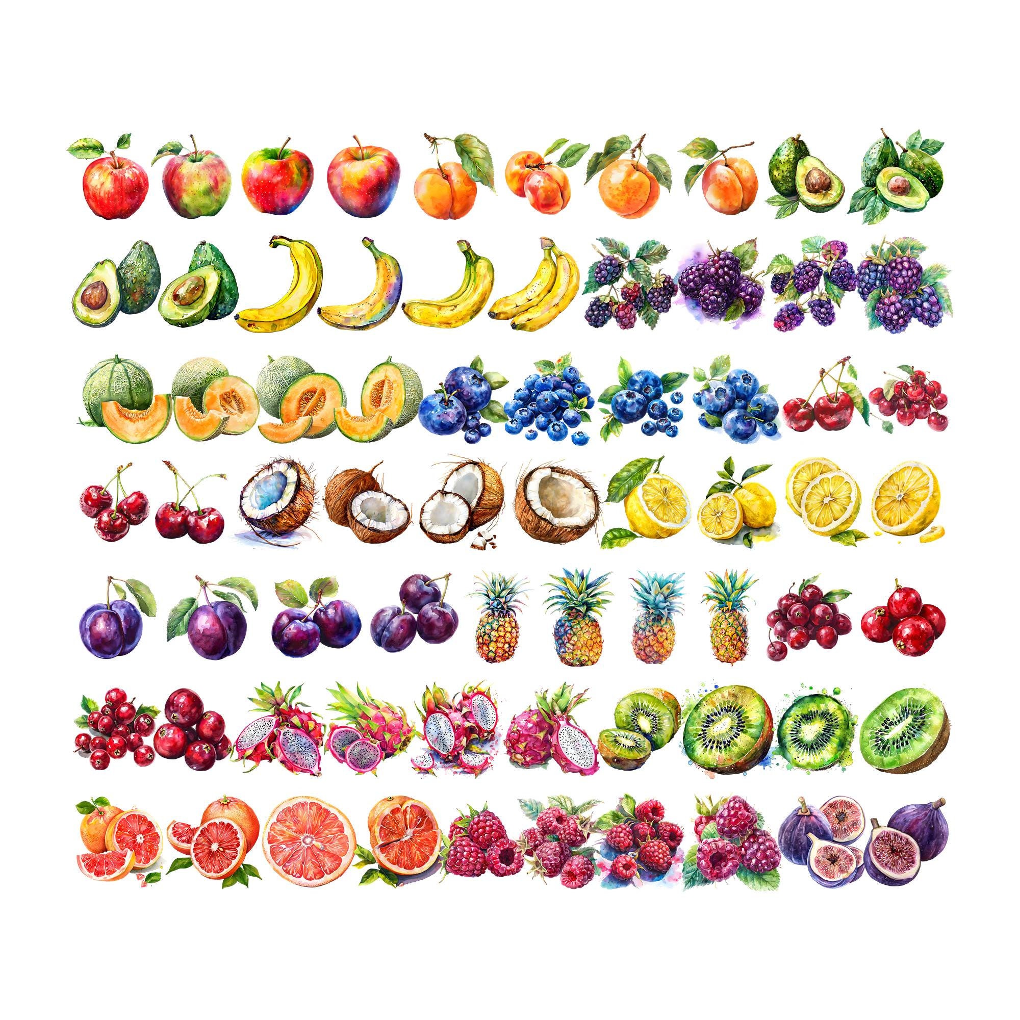 Watercolor Tropical Fruits Clipart Bundle, Healthy Food Clipart, Fruit ...