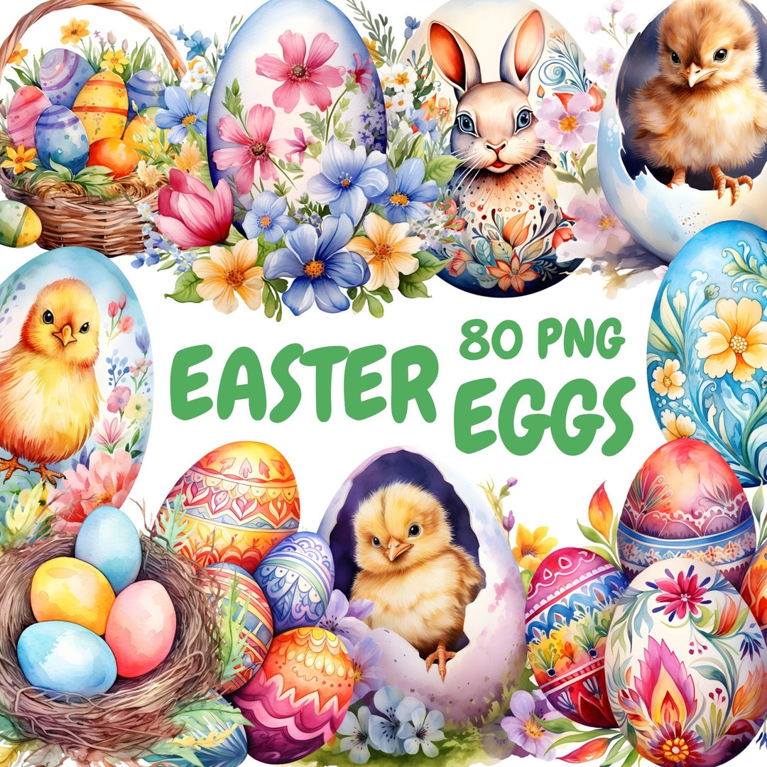 Watercolor Easter Eggs Clipart Bundle, Colorful Easter Egg PNG, Happy ...