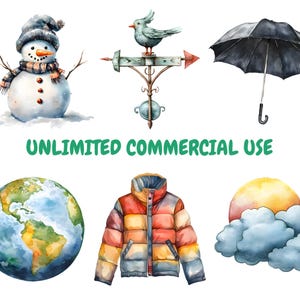 Watercolor Weather Clipart Bundle, Rain Cloud Clipart, Rainbow ...