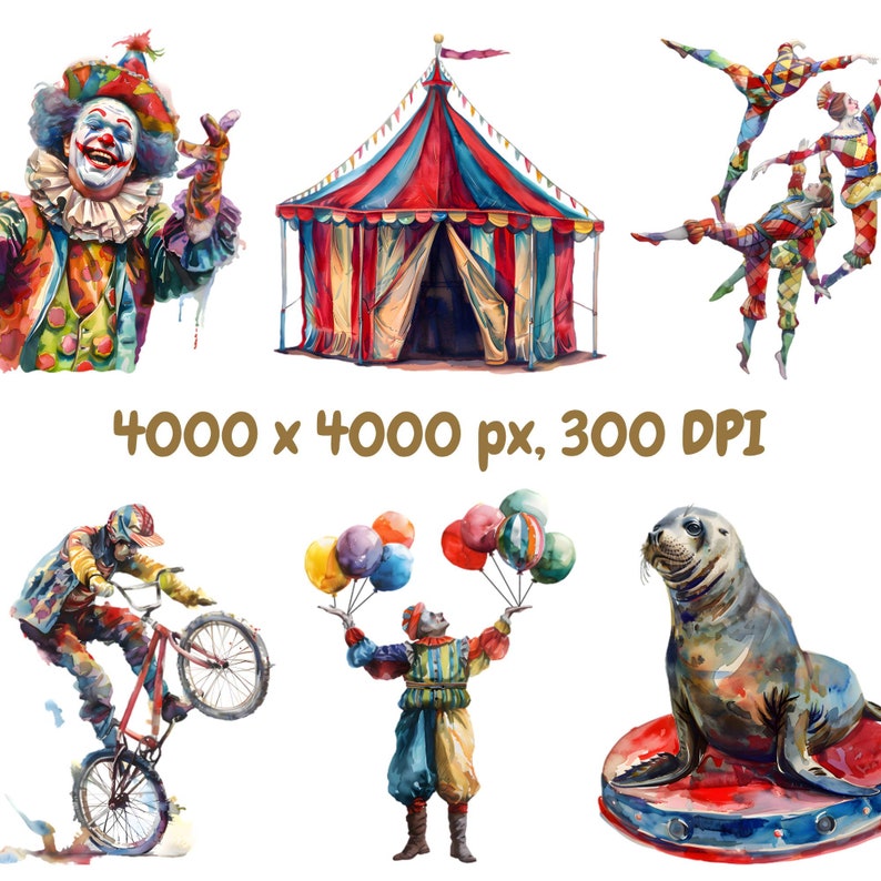 Watercolor Circus Clipart Bundle, Carnival Show Clipart, Circus ...