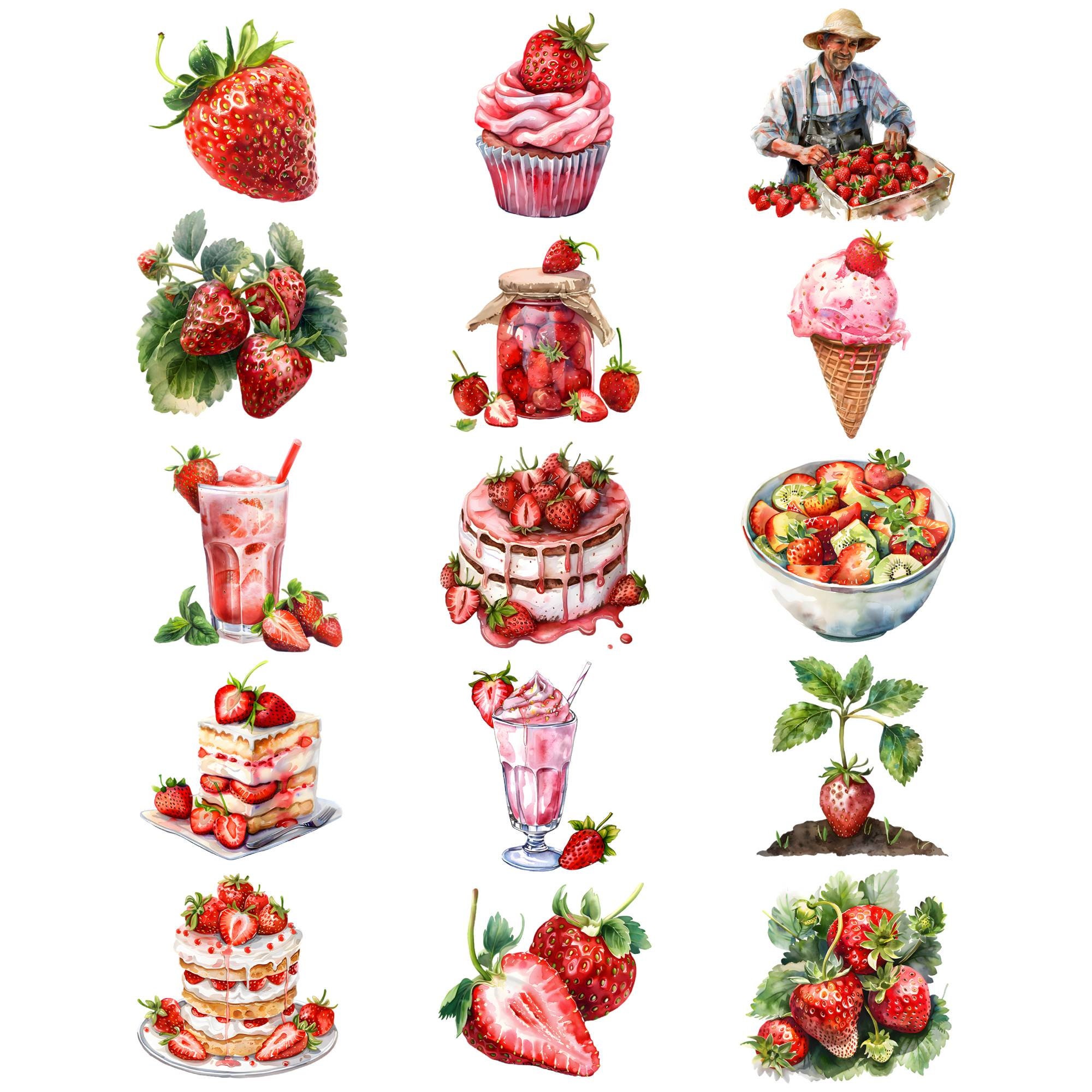 Watercolor Strawberry Clipart Bundle, Strawberry Farm Clipart ...