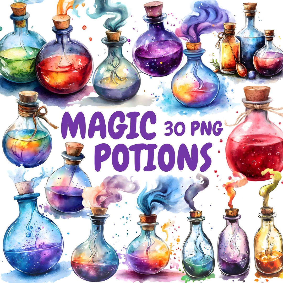 Watercolor Magic Potions Clipart Bundle, Witch Potions Clipart, Potion ...