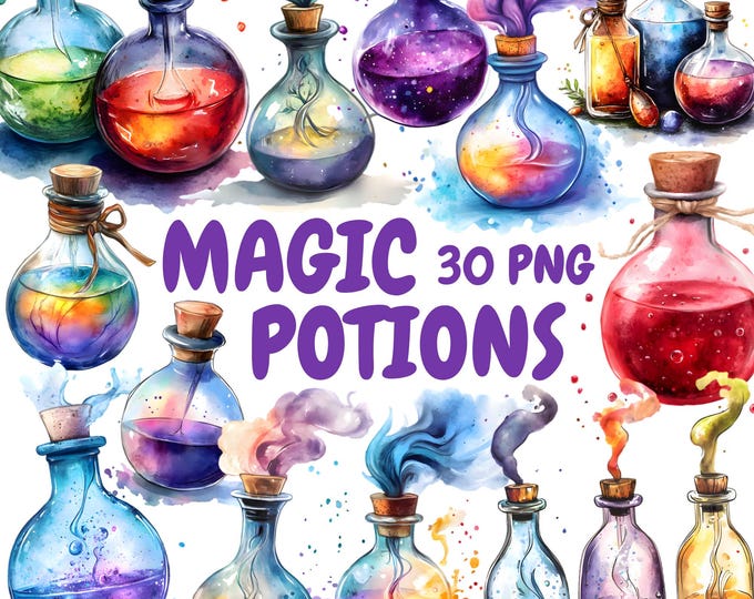 Watercolor Witch Potion Clipart Bundle: Halloween Digital Download ...