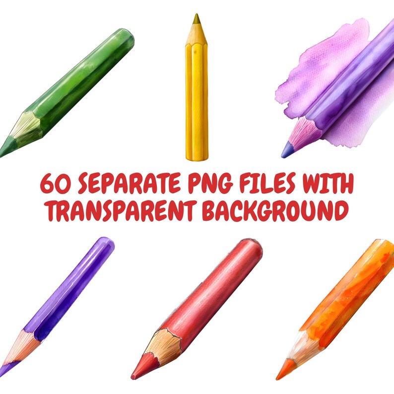 Watercolor Crayon Clipart Bundle, School Supply Clipart, Coloring ...