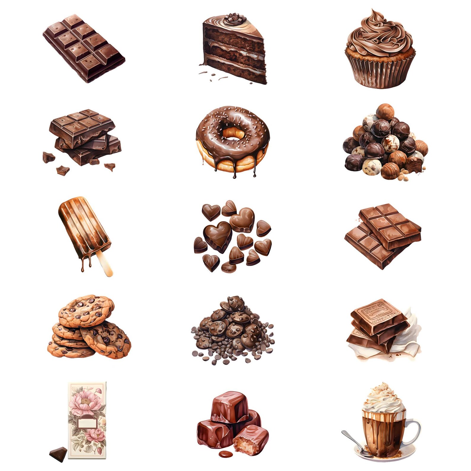 Watercolor Chocolate Clipart Bundle, Chocolate Dessert Clipart ...