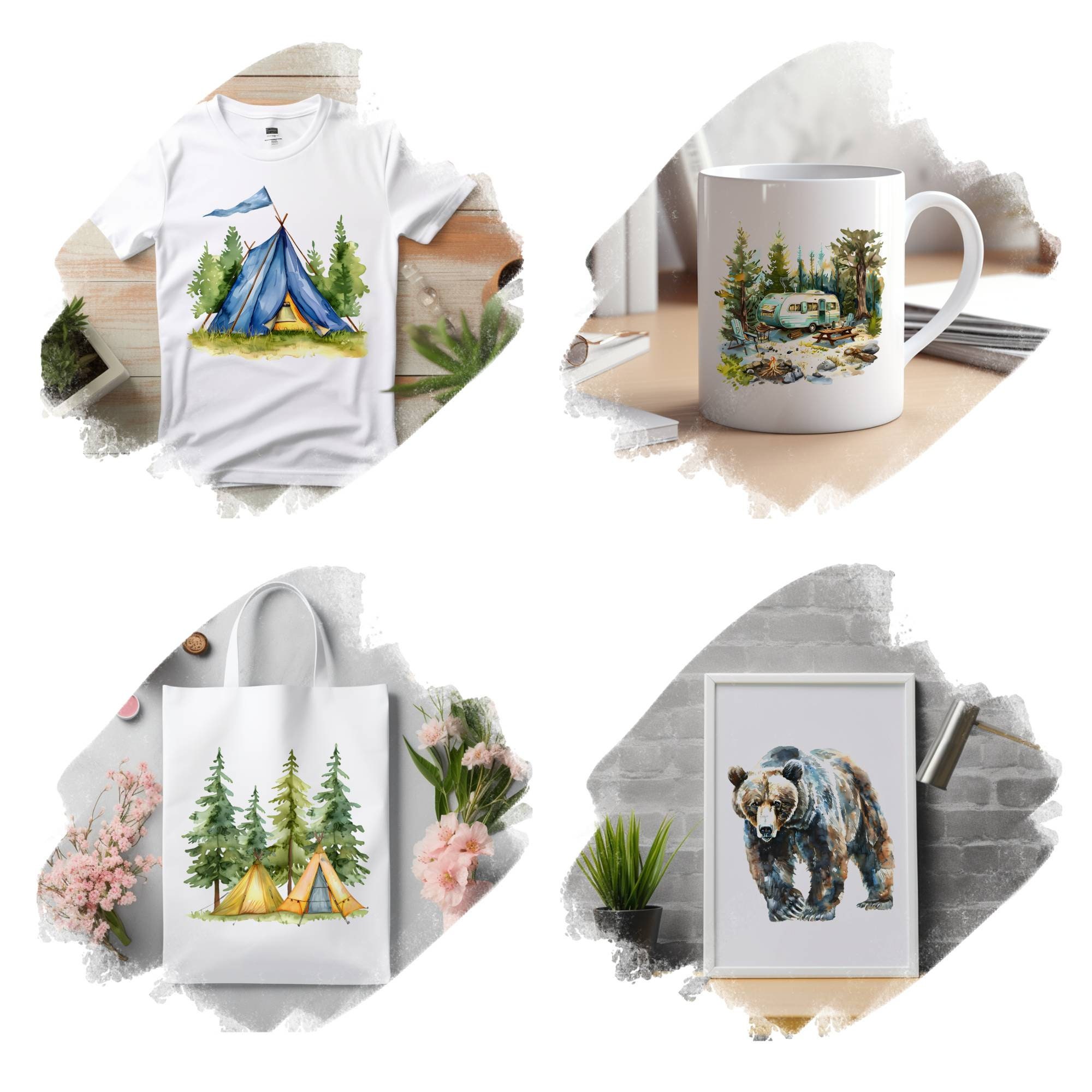 Watercolor Camping Clipart Bundle, Forest Adventure Clipart, Campsite ...