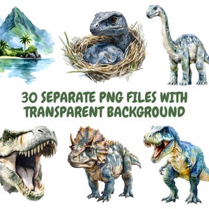 Watercolor Dinosaurs Clipart Bundle, Jurassic Dino Clipart, Prehistoric ...