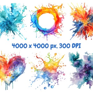 Watercolor Color Splash Clipart Bundle, Paint Splatter Clipart ...