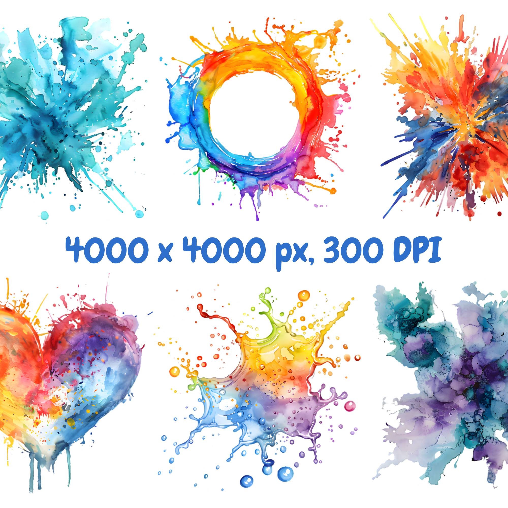 Watercolor Color Splash Clipart Bundle, Paint Splatter Clipart ...