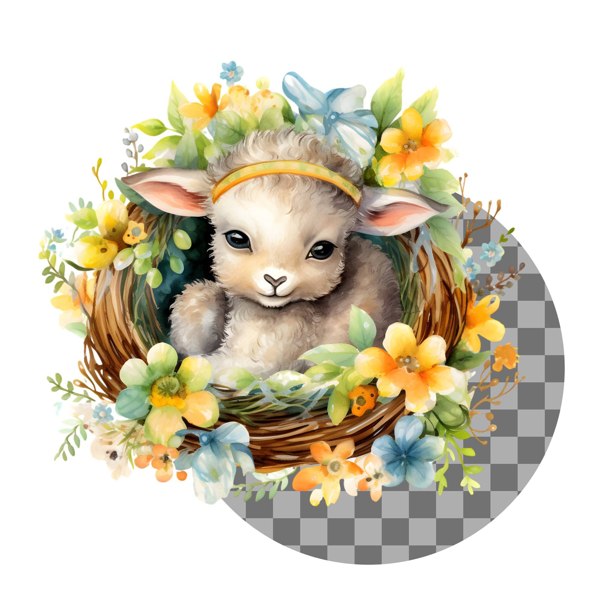 Watercolor Easter Lambs Clipart Bundle, Cute Baby Lamb PNG, Happy ...