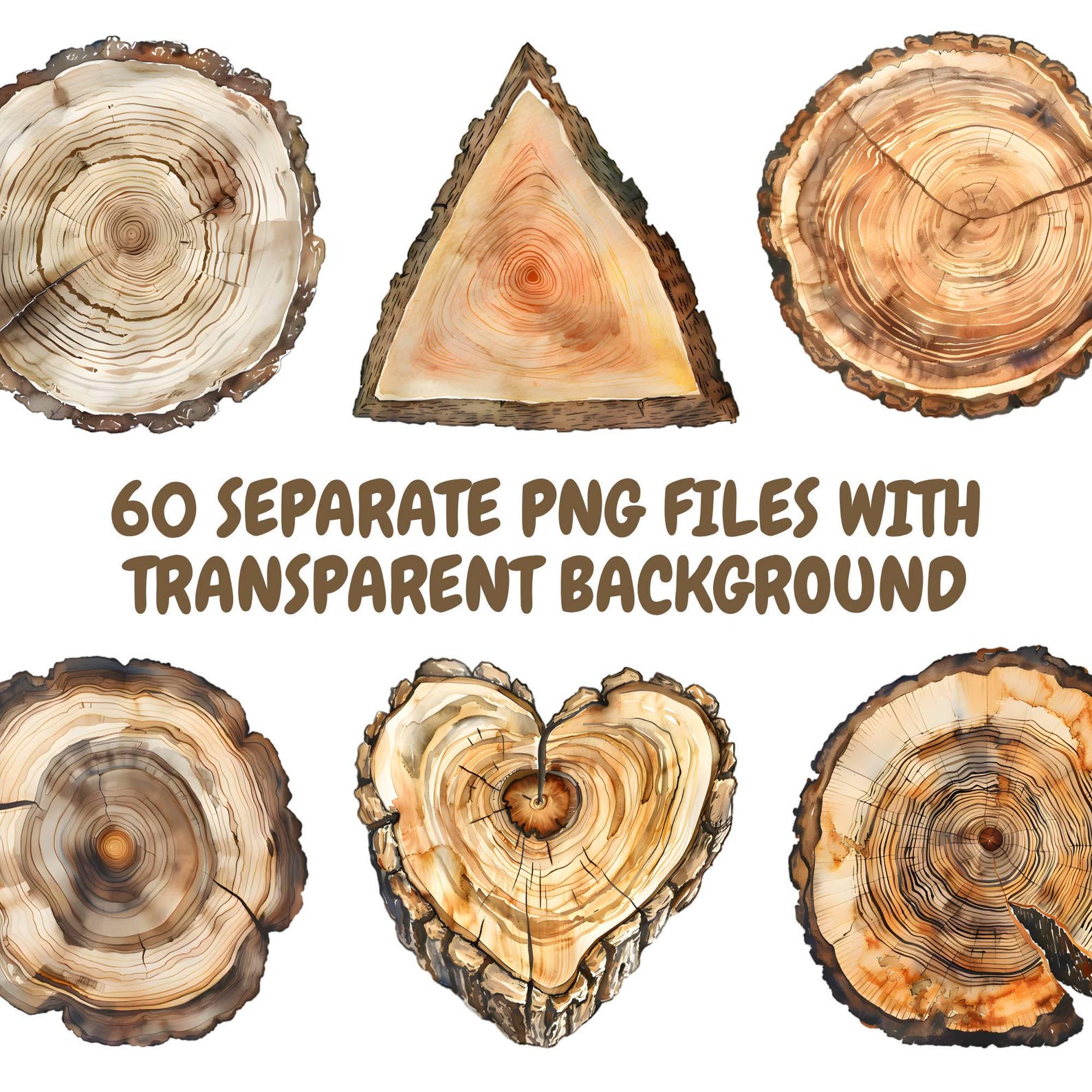 Watercolor Wood Slices Clipart Bundle, Tree Slices Clipart, Forest ...