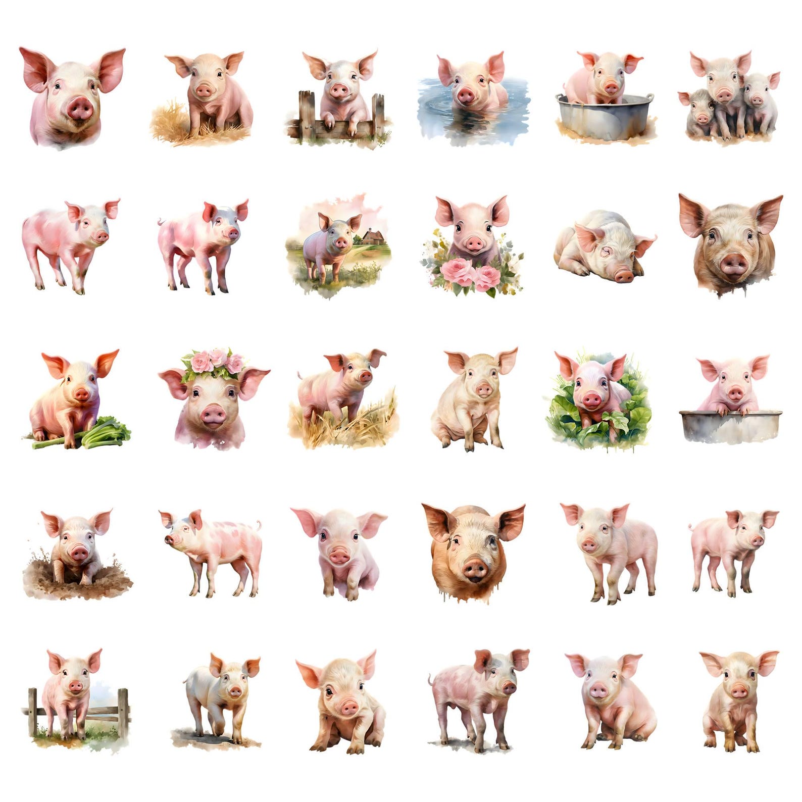 Watercolor Pigs Clipart Bundle, Farm Animals Clipart, Pig Illustrations ...