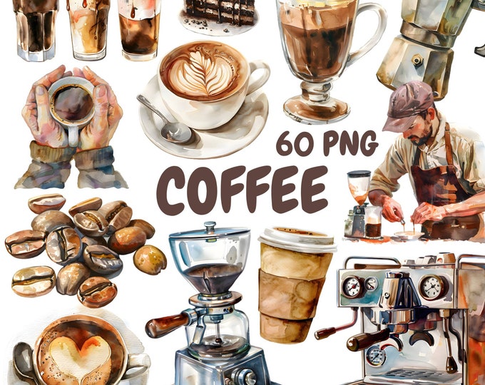 Watercolor Coffee Clipart, Coffee Drinks Clip Art, Coffee Lover PNG ...