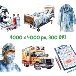 Watercolor Medical Clipart Bundle, Hospital Medicine Clipart ...