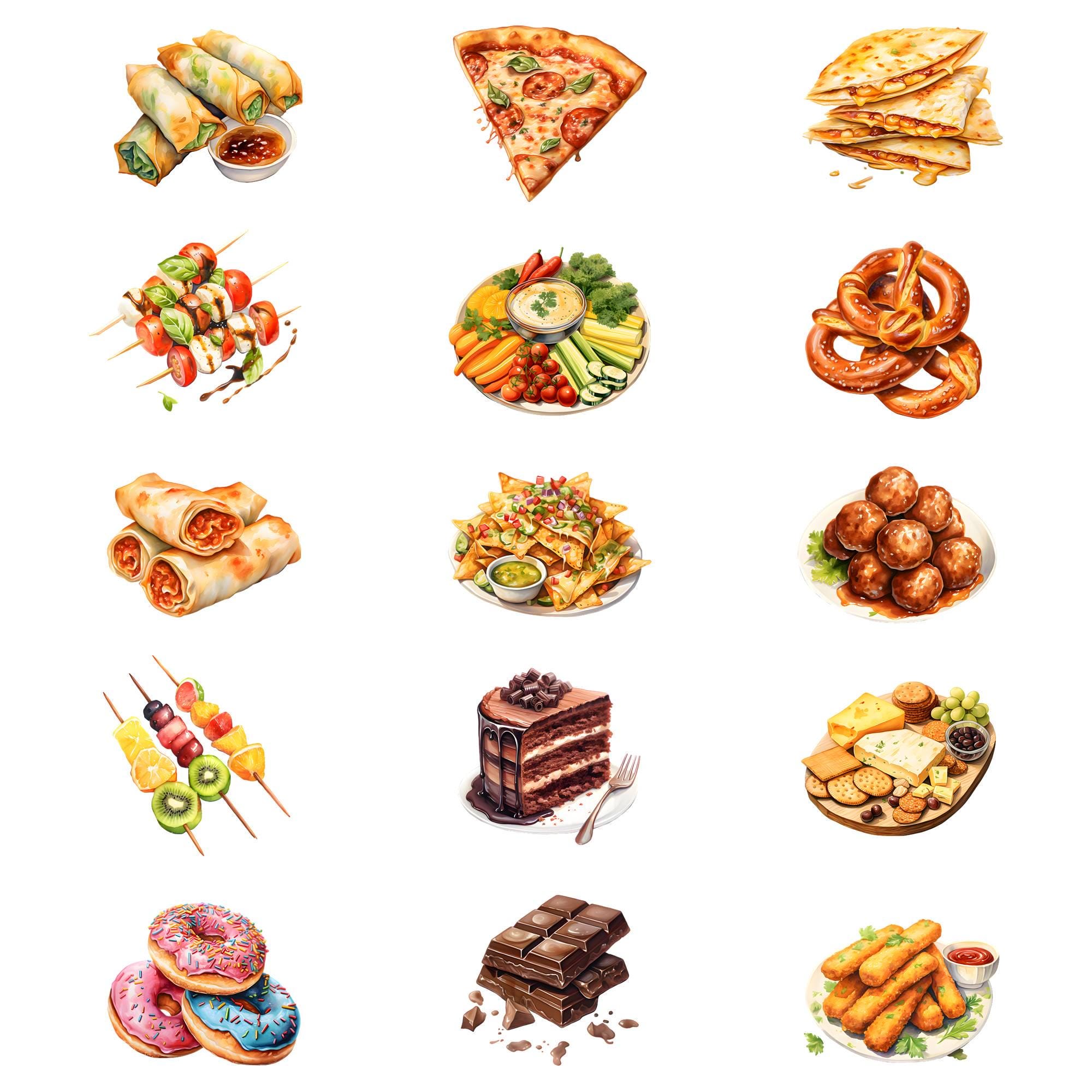 Watercolor Party Snacks Clipart Bundle, Sweet Treats Clipart, Popcorn ...