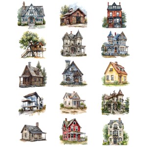 Watercolor Houses Clipart Bundle, Cottagecore Building Clipart, House ...