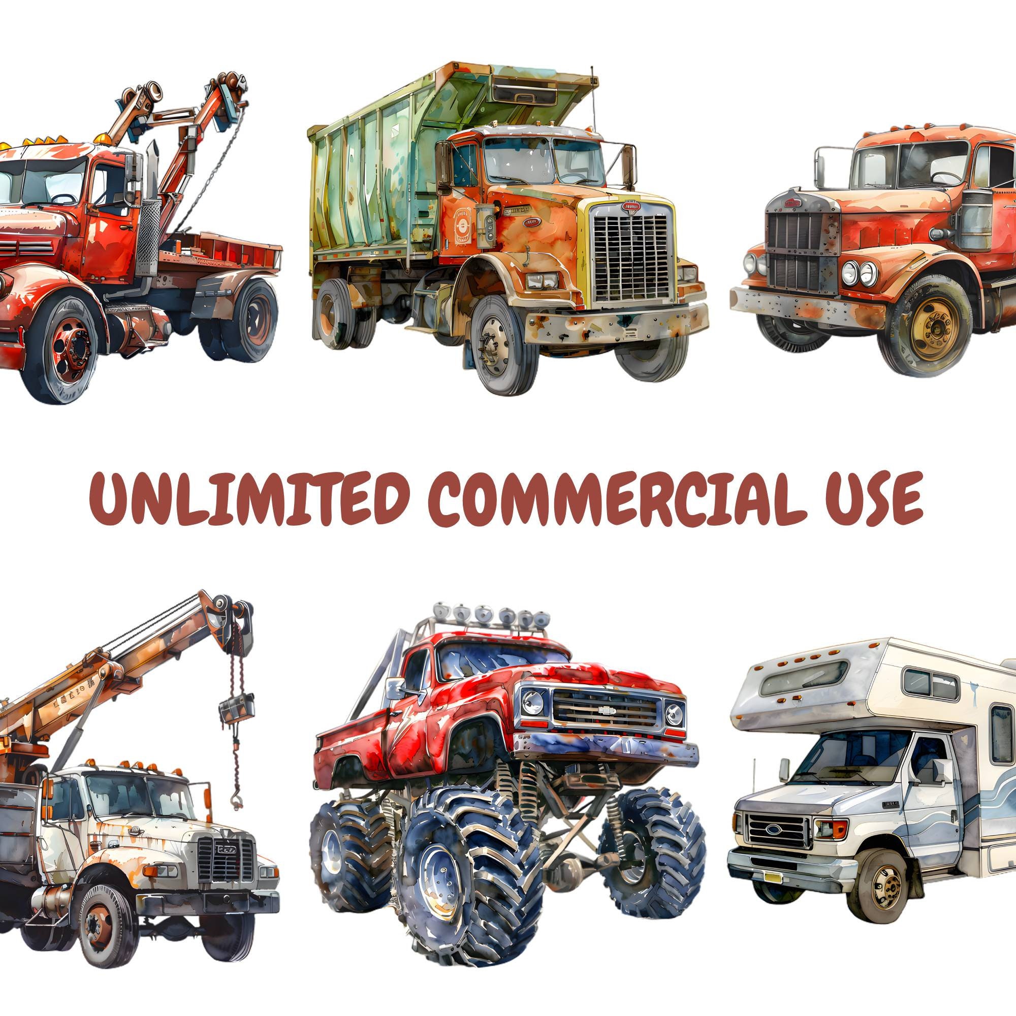 Watercolor Trucks Clipart Bundle, Pickup Truck Clipart, Transportation ...