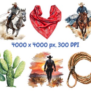Watercolor Cowboy Clipart Bundle, Wild West Clipart, Western ...