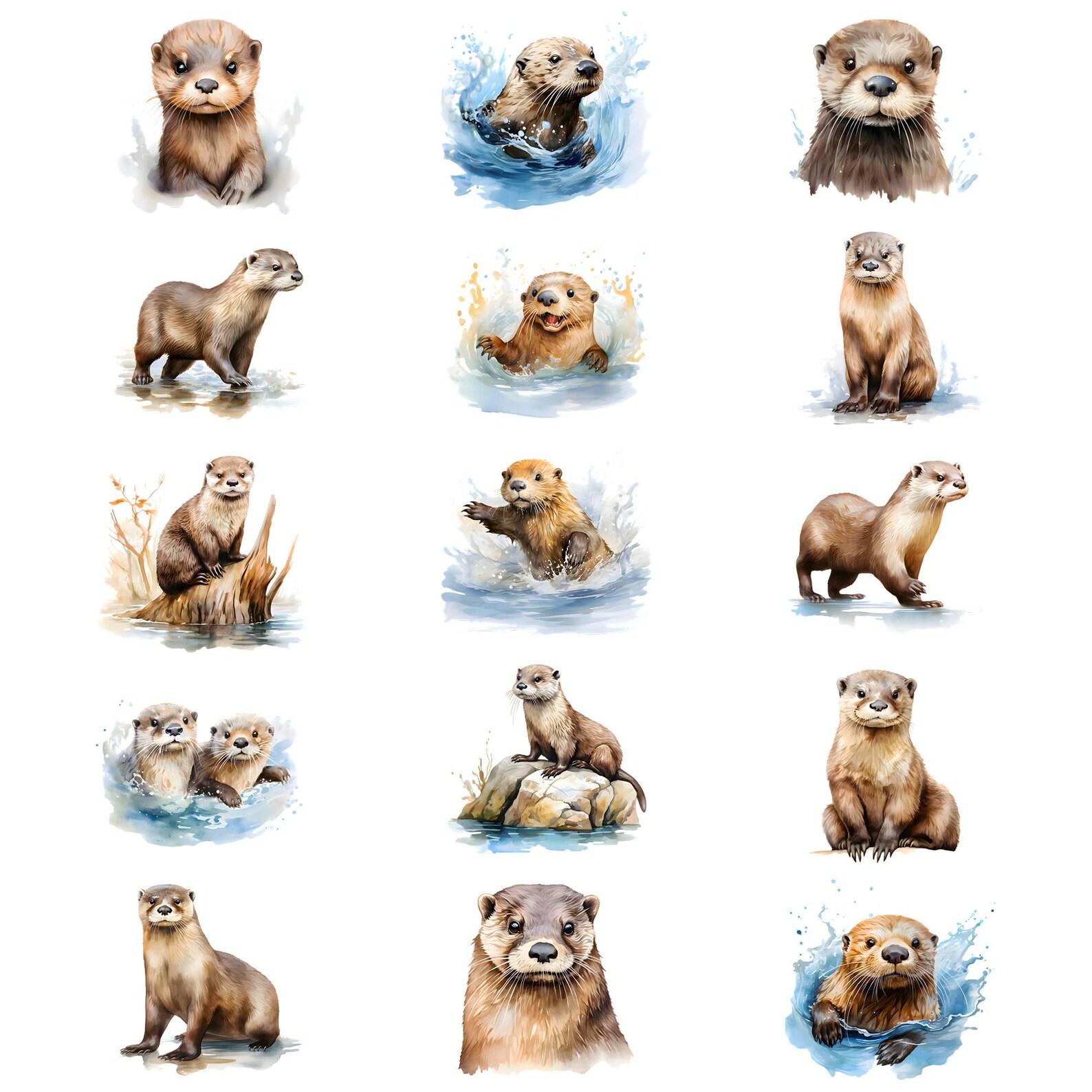 Watercolor Otter Clipart Bundle, Sea Otter Clipart, Otter Illustrations ...